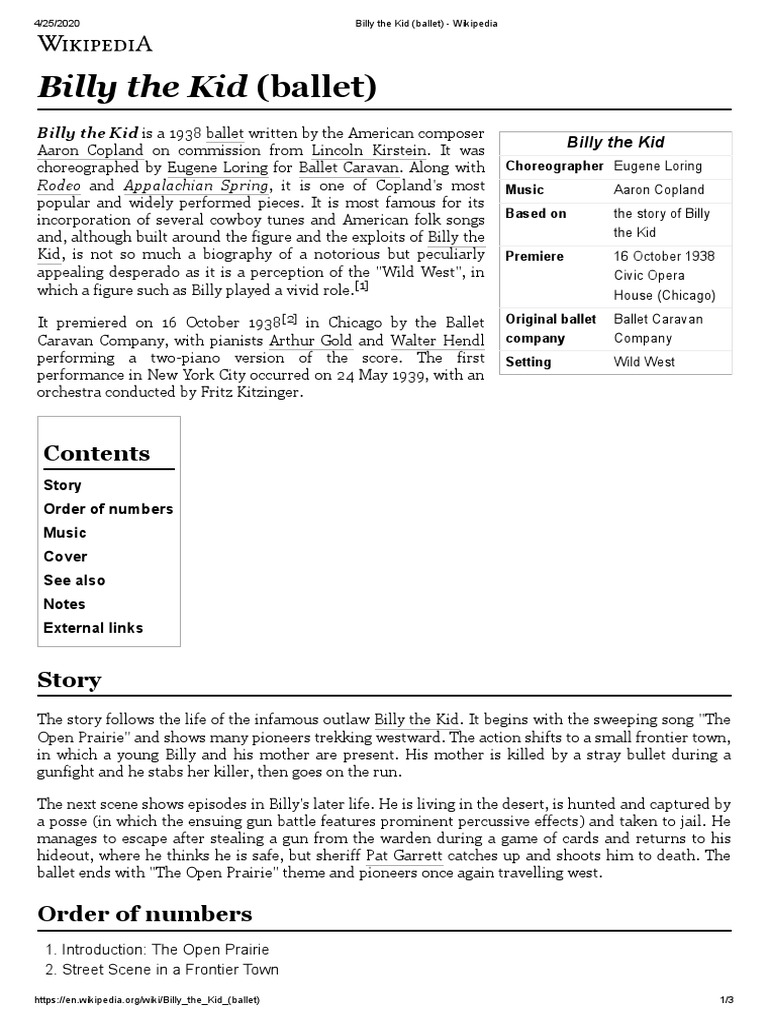 Billy The Kid (Ballet) - Wikipedia | PDF | Ballet | Entertainment (General)