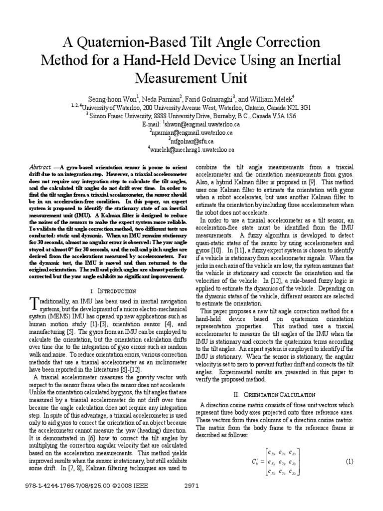 A Quaternion-Based Tilt Angle Correction Method For A Hand-Held Device ...