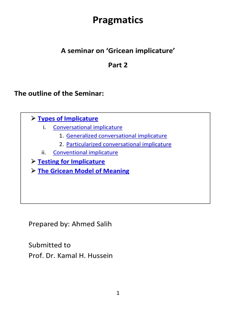 Pragmatics (Gricean Implicature) Part2 | PDF | Semiotics | Cognitive ...