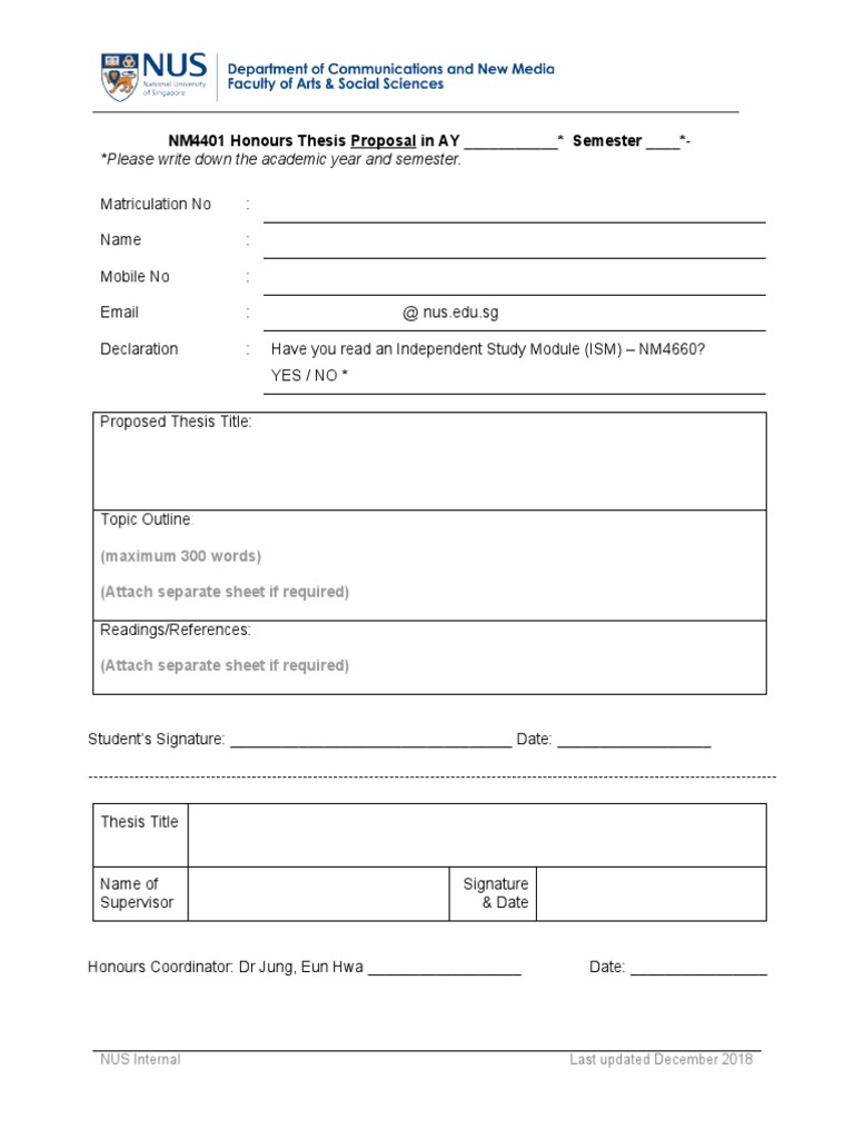 Honours Thesis Proposal Form | PDF