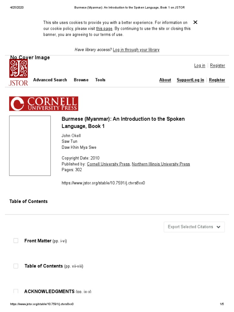 Burmese (Myanmar) - An Introduction To The Spoken Language, Book 1 On ...