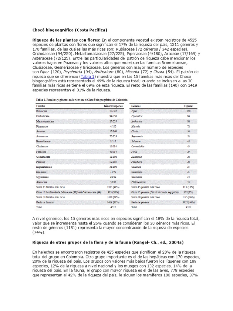 Biodiversidad del Chocó Biogeográfico | PDF | Ecosistema | Ecología de ...