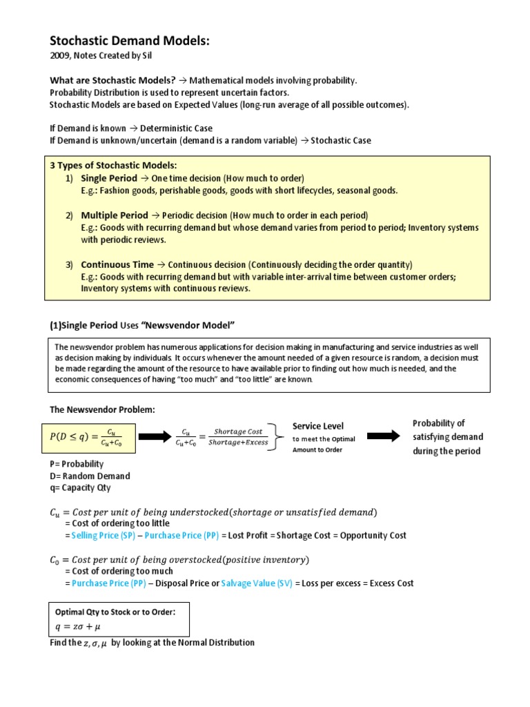 Stochastic Demand Models | PDF | Demand | Random Variable