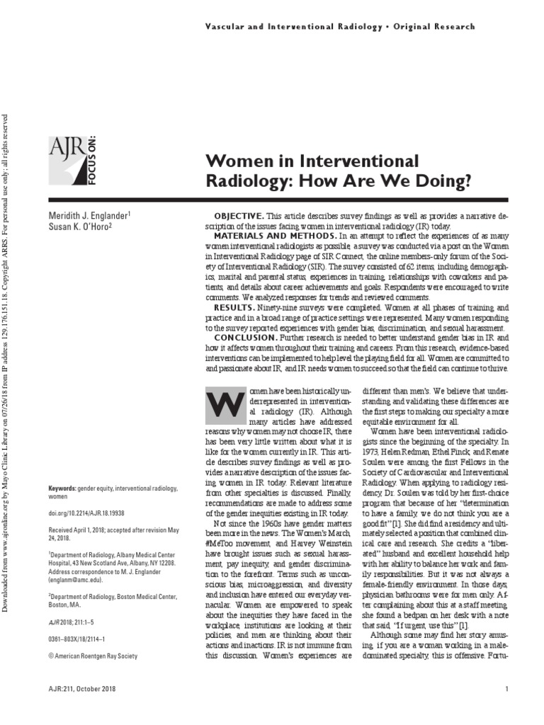 Women in Interventional Radiology: How Are We Doing?: Meridith J ...