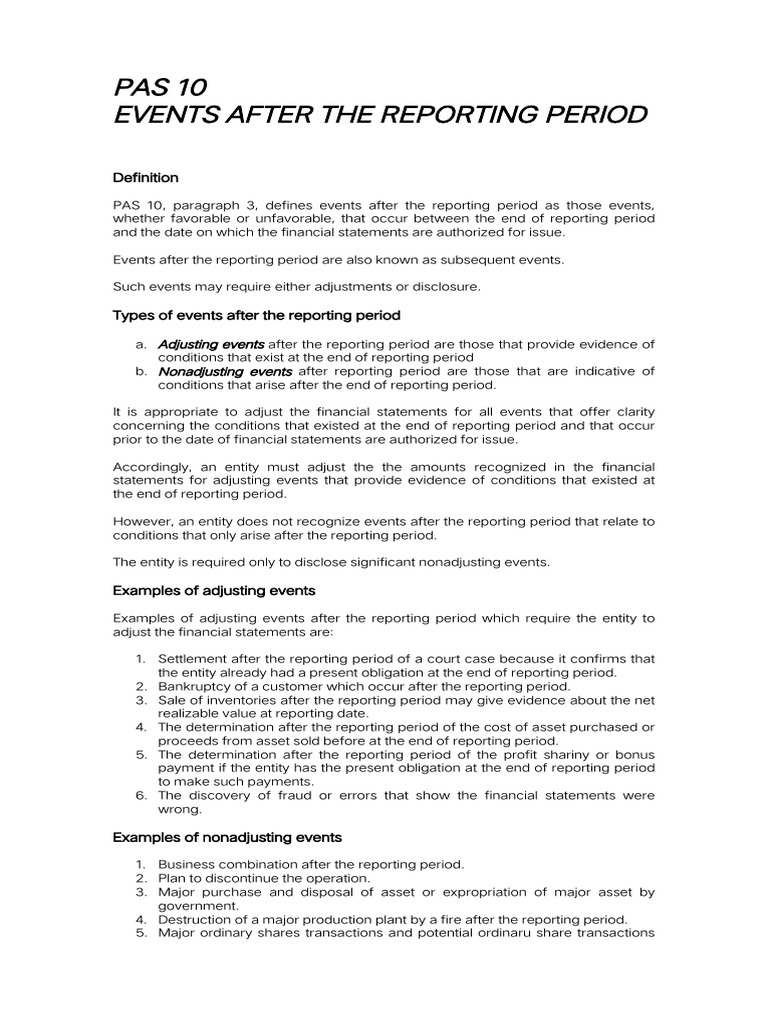 Events After The Reporting Period PAS 10 | PDF