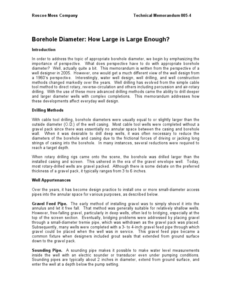 Optimal Borehole Diameter Guidelines | PDF | Science & Mathematics ...
