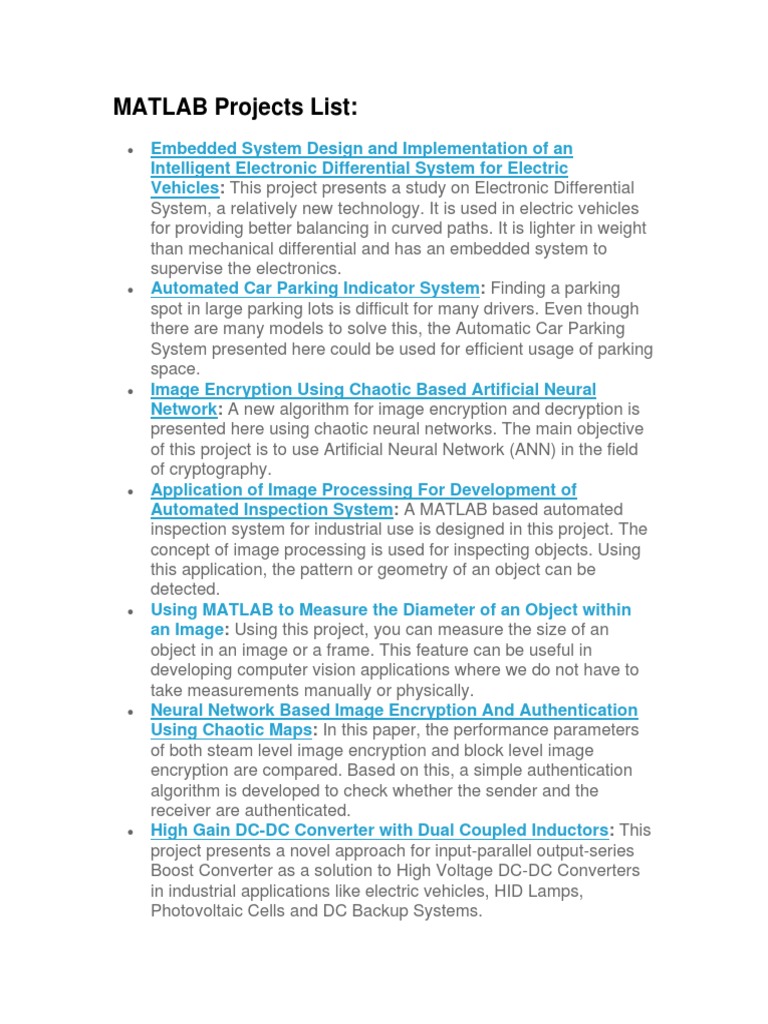 MATLAB Projects List | PDF | Power Inverter | High Voltage Direct Current