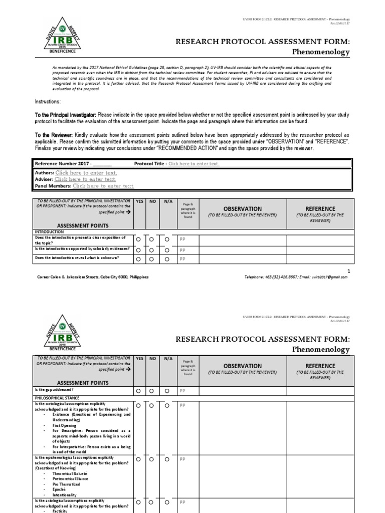 Research Protocol Assessment Form: Phenomenology | PDF | Phenomenology ...