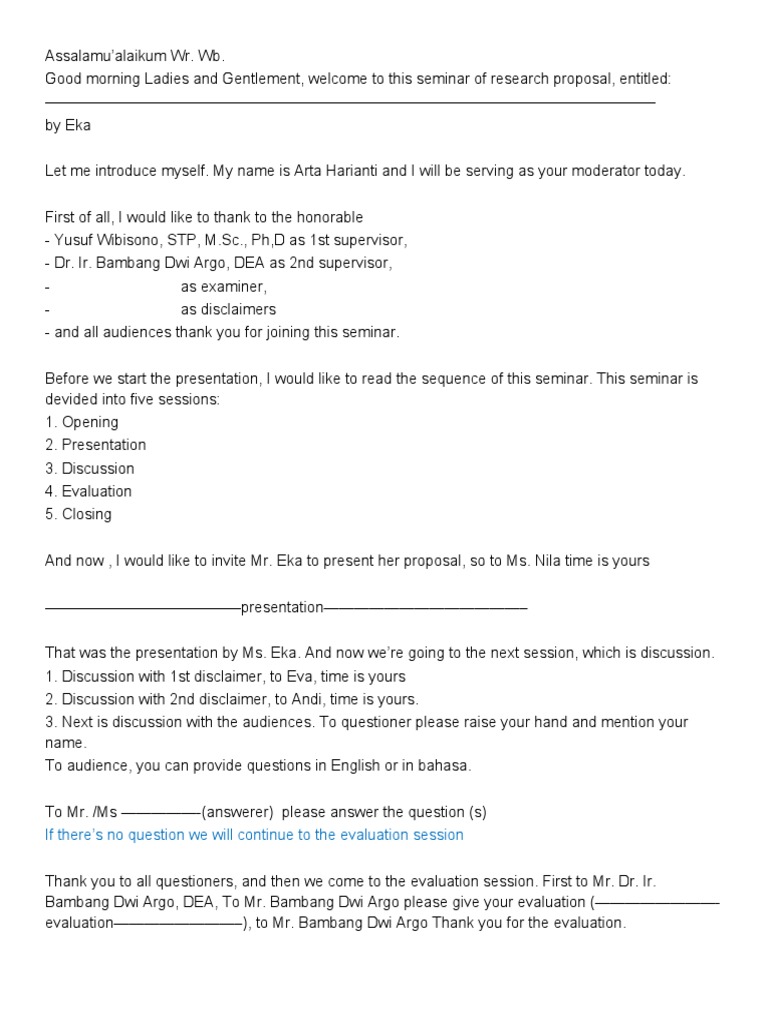 Skrip Moderator in English | PDF