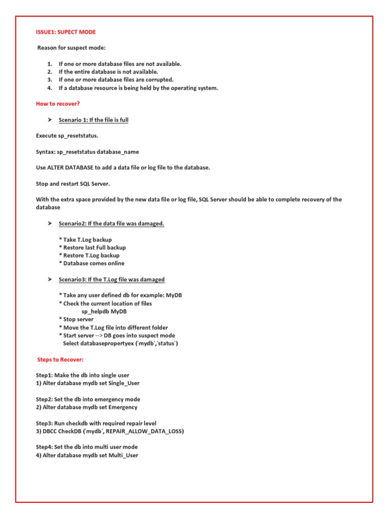 SQL Server DBA REAL TIME ISSUES | Download Free PDF | Database Index ...