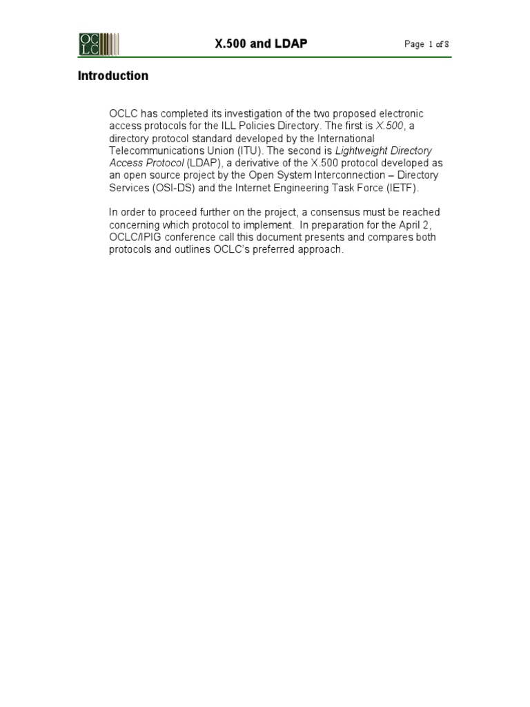 X.500 and LDAP: Access Protocol (LDAP), A Derivative of The X.500 Protocol Developed As | PDF ...