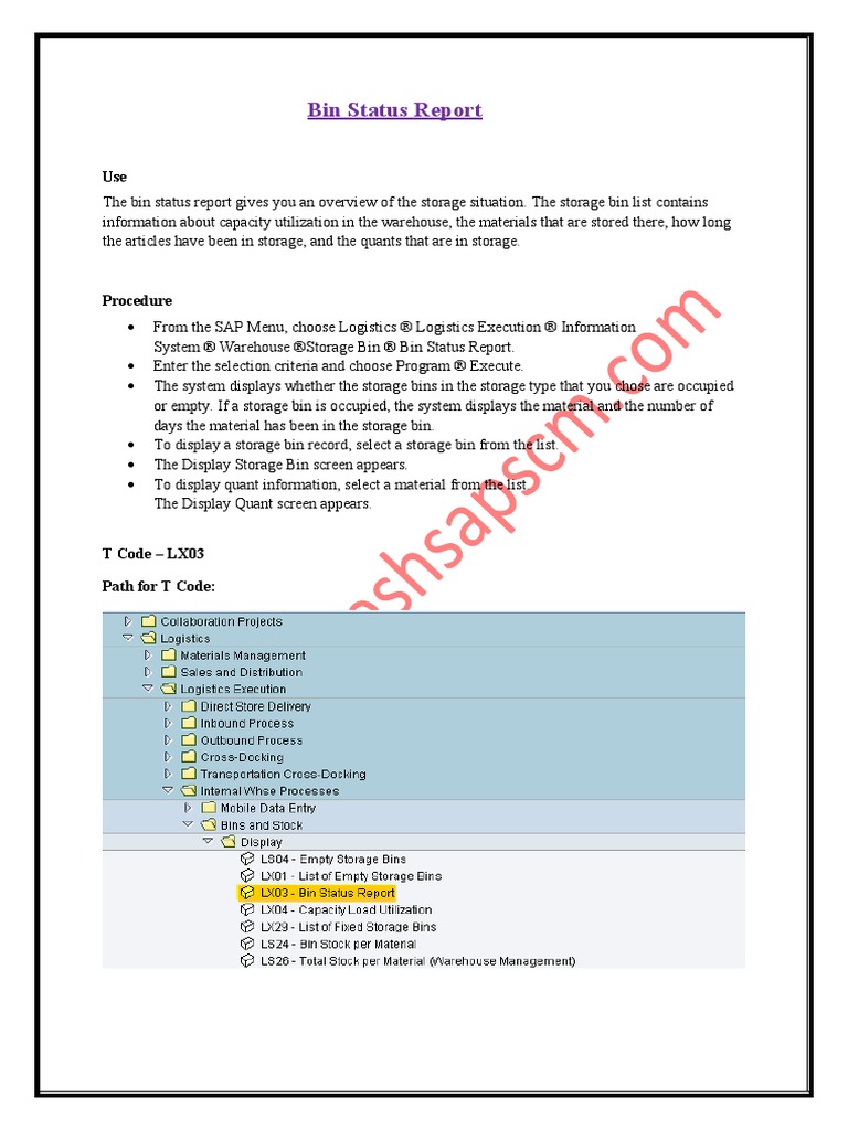 Bin Status Report | PDF