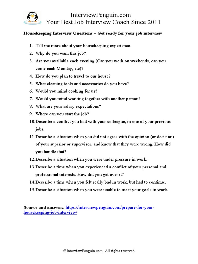Housekeeping Interview Questions | PDF | Self-Improvement