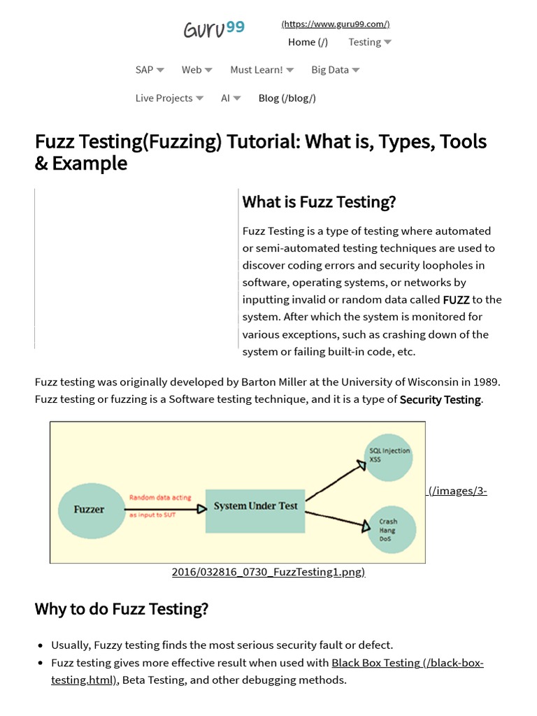 Fuzz Testing (Fuzzing) Tutorial - What Is, Types, Tools & Example | PDF ... Fuzz Testing (Fuzzing) Tutorial - What Is, Types, Tools & Example | PDF ...