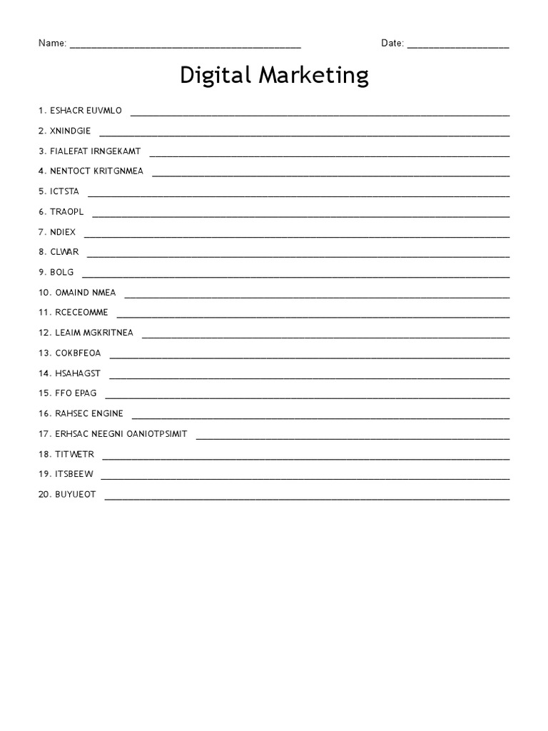 Digital Marketing - Word Scramble | PDF