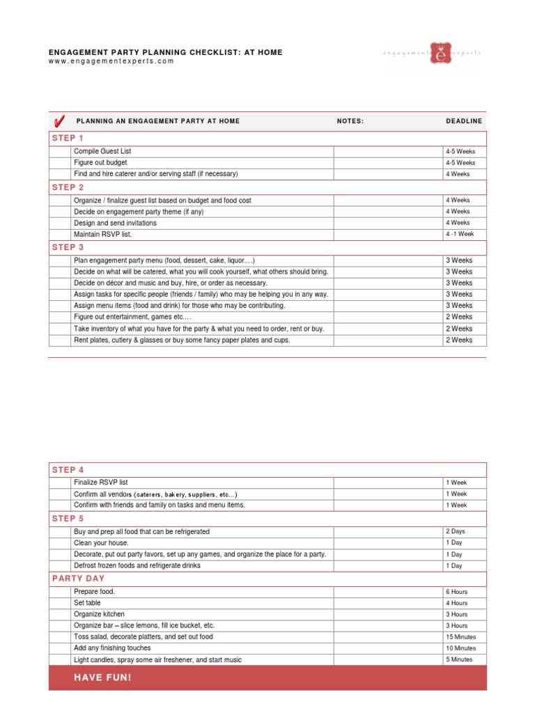 EngagementPartyPlanningChecklist PDF | PDF | Food And Drink | Foods