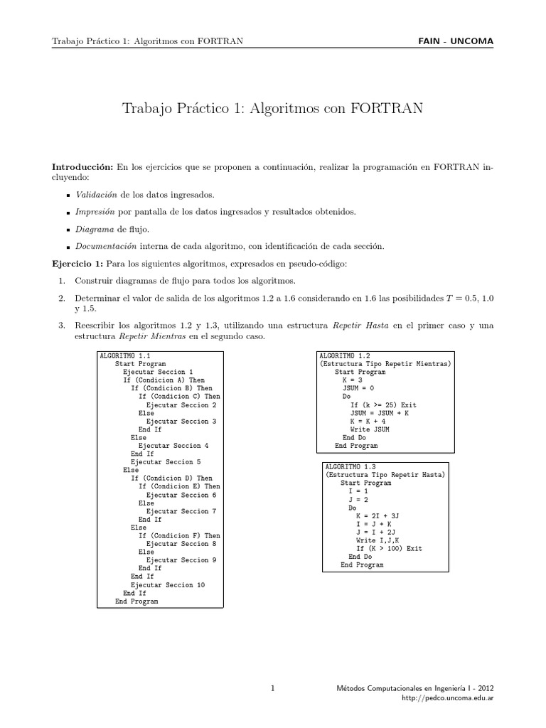 Trabajo Práctico 1 Algoritmos Con FORTRAN | Descargar gratis PDF | Algoritmos | Determinante