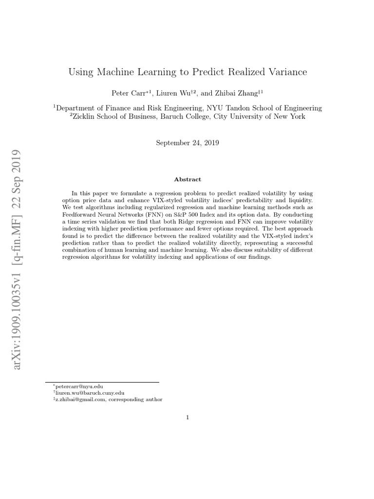 O Predict Realized Variance | PDF | Vix | Volatility (Finance)