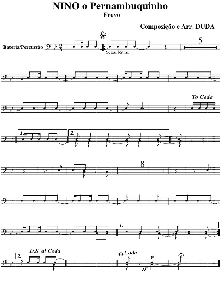 Nino, O Pernambuquinho - Partitura Bateria | PDF | Alphabet latin