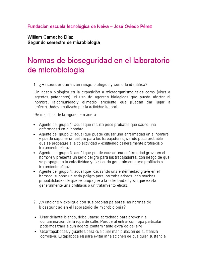 Normas de Bioseguridad en El Laboratorio de Microbiología 2020 | PDF ...