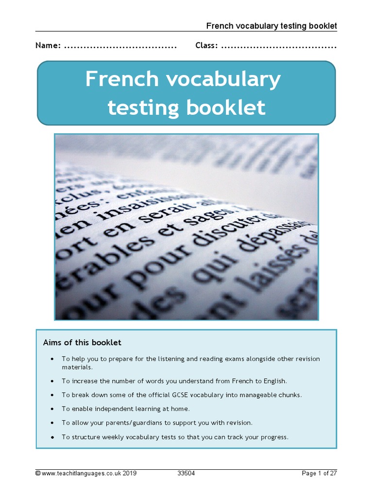 French Vocabulary Testing Booklet | PDF | Vocabulary | Syntactic ...