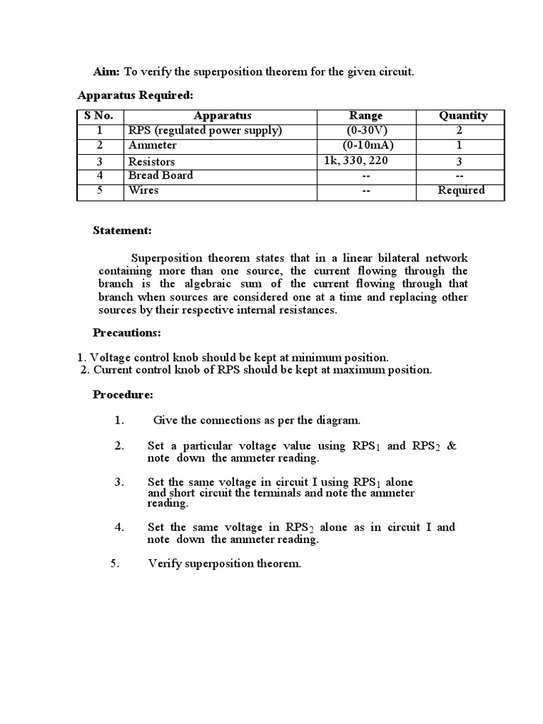 Superposition Theorem Lab Manual | PDF