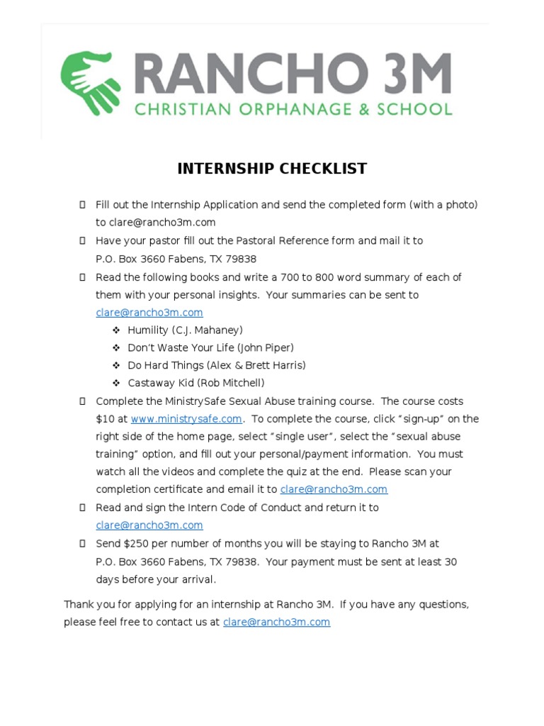 Intern Checklist | PDF | Career & Growth | Politics