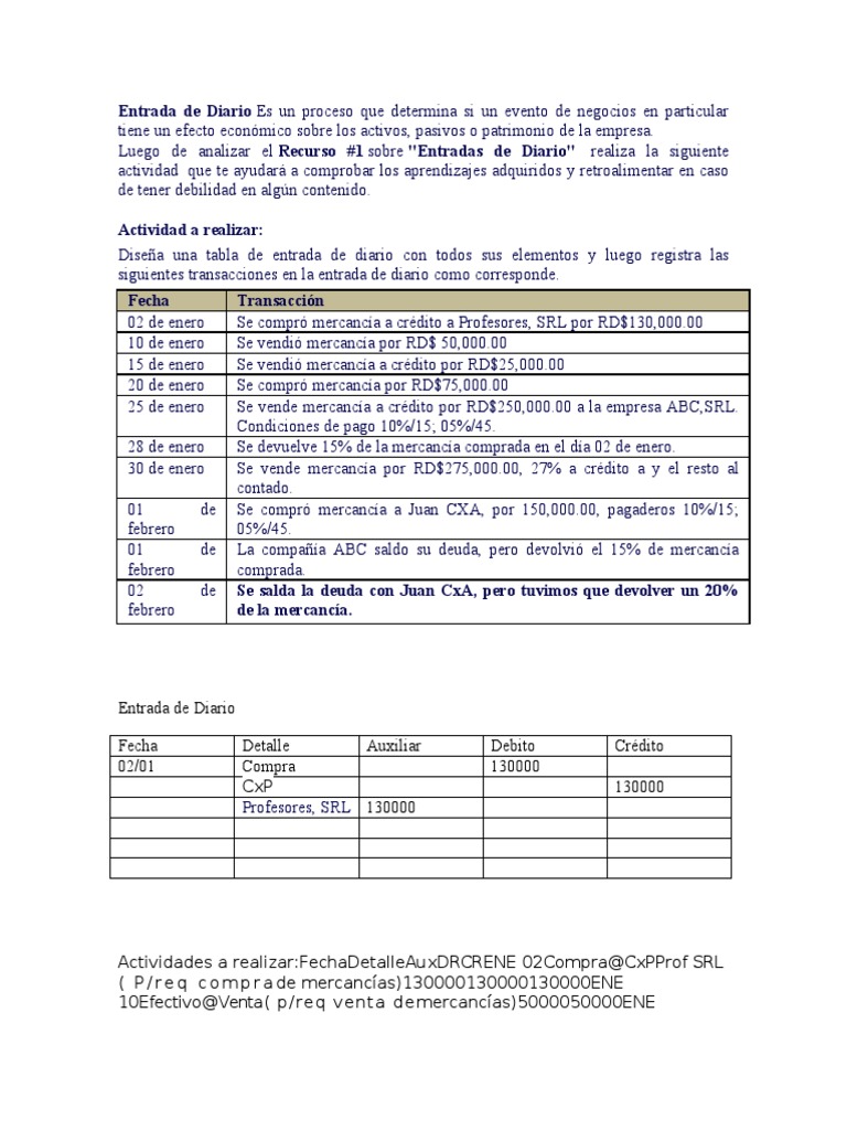 Cómo Hacer Entradas de Diario Contable | PDF