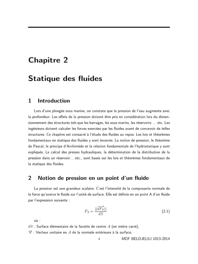 Statique des fluides : Pression et forces | PDF | Pression | mesure de ...
