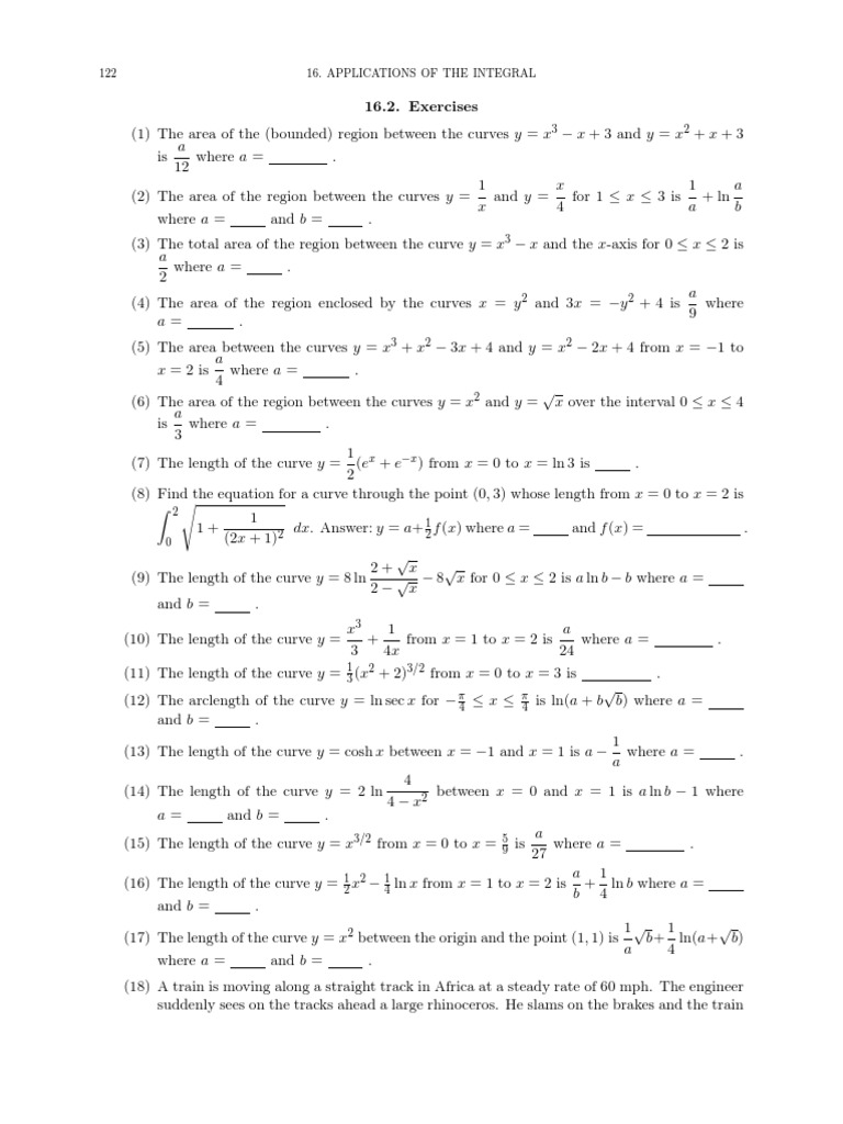 Integral Applications Exercises | PDF | Space | Elementary Mathematics