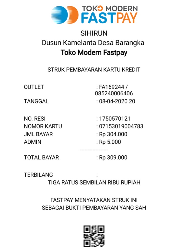 Struk Pembayaran Kartu Kredit Fastpay | PDF