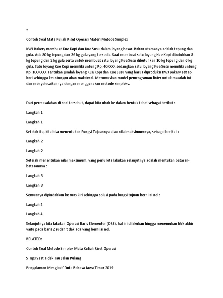 Contoh Soal Metode Simplex Riset Operasi | PDF | Memasak, Makanan ...
