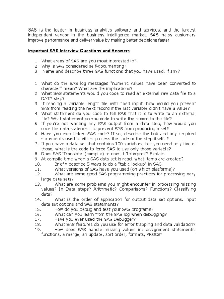 Important SAS Interview Questions and Answers | PDF | Sas (Software) | Data