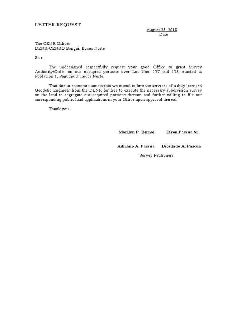 Letter Request: Marilyn P. Bernal Efren Pascua SR | PDF | Government ...