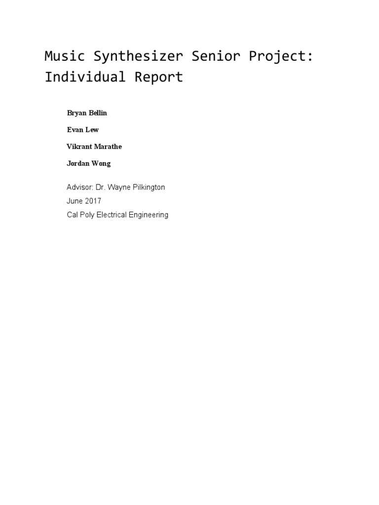 Music Synthesizer Senior Project - Individual Report | PDF ...