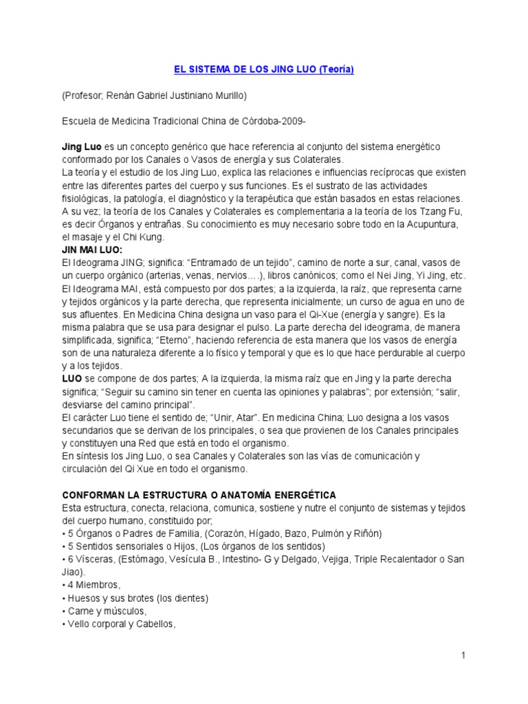 EL SISTEMA DE LOS JING LUO (Teoría) | PDF | Qi | Tos