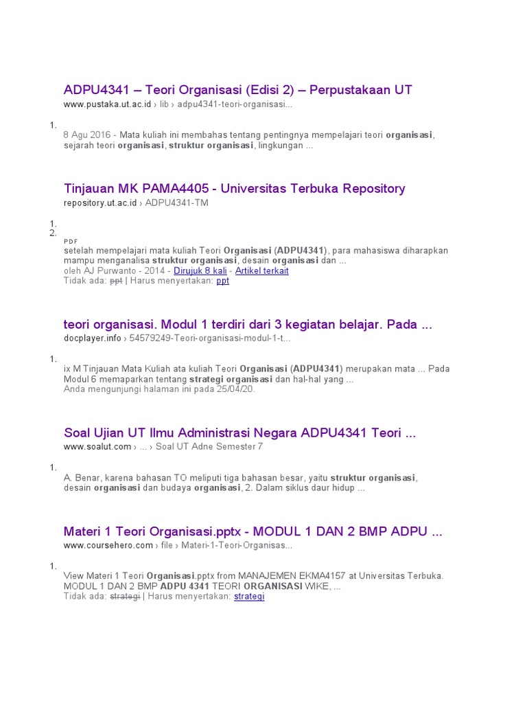 Teori Organisasi ADPU4341 UT | PDF