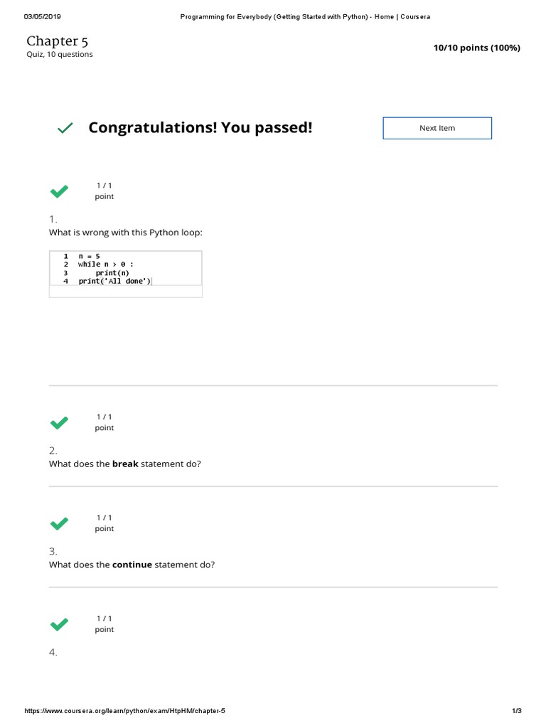 Programming For Everybody (Getting Started With Python) - Home - Coursera - 5 PDF | PDF ...