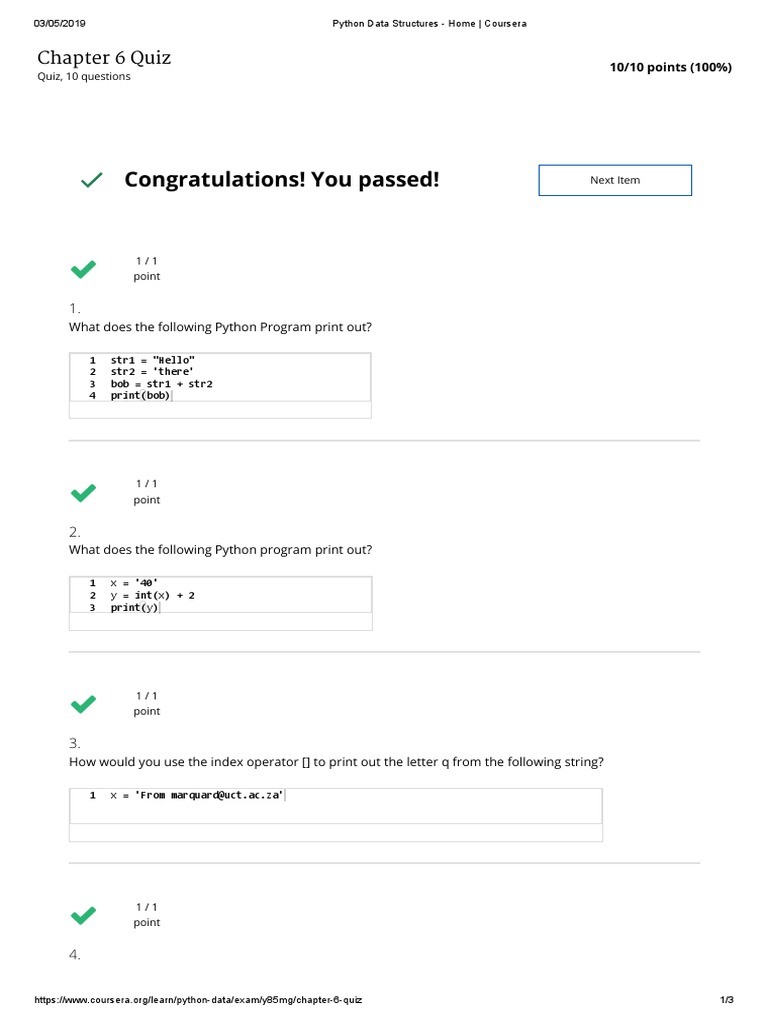 Python Data Structures - Home - Coursera - 1 | PDF | Python ...