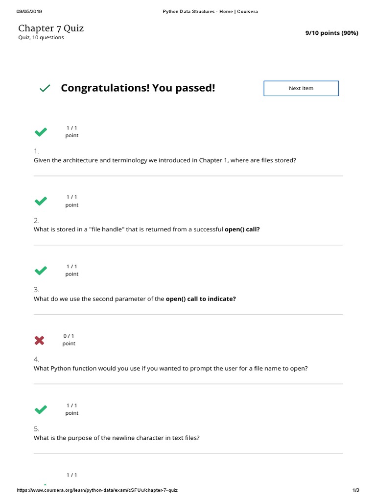 Congratulations! You Passed!: Chapter 7 Quiz | PDF | Text File | Python ...