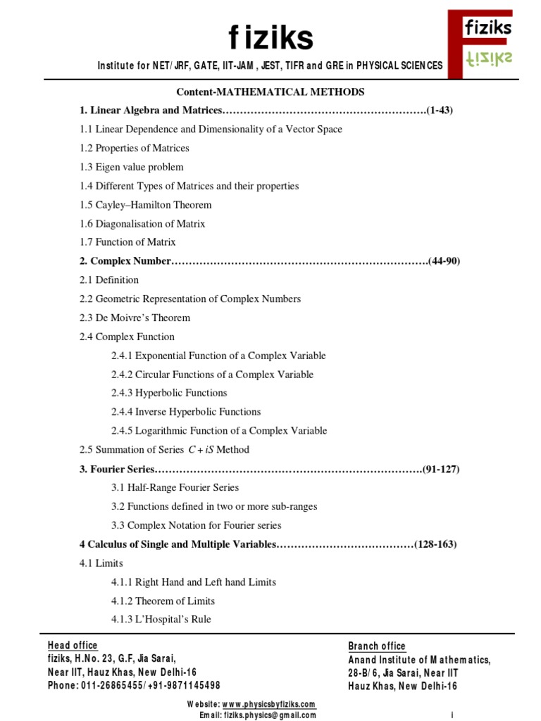 1.content - Mathematical Physics PDF | PDF | Complex Number | Matrix ...