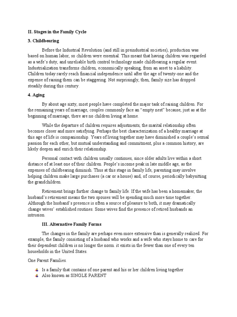 II. Stages in The Family Cycle 3. Childbearing | PDF | Single Parent ...