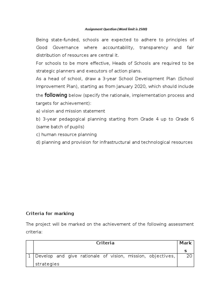 Primary School Development Plan 2020-2023 | PDF | Teachers ...