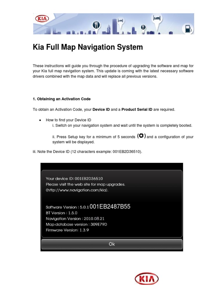 Kia Full Map Navigation System: 1. Obtaining An Activation Code | PDF