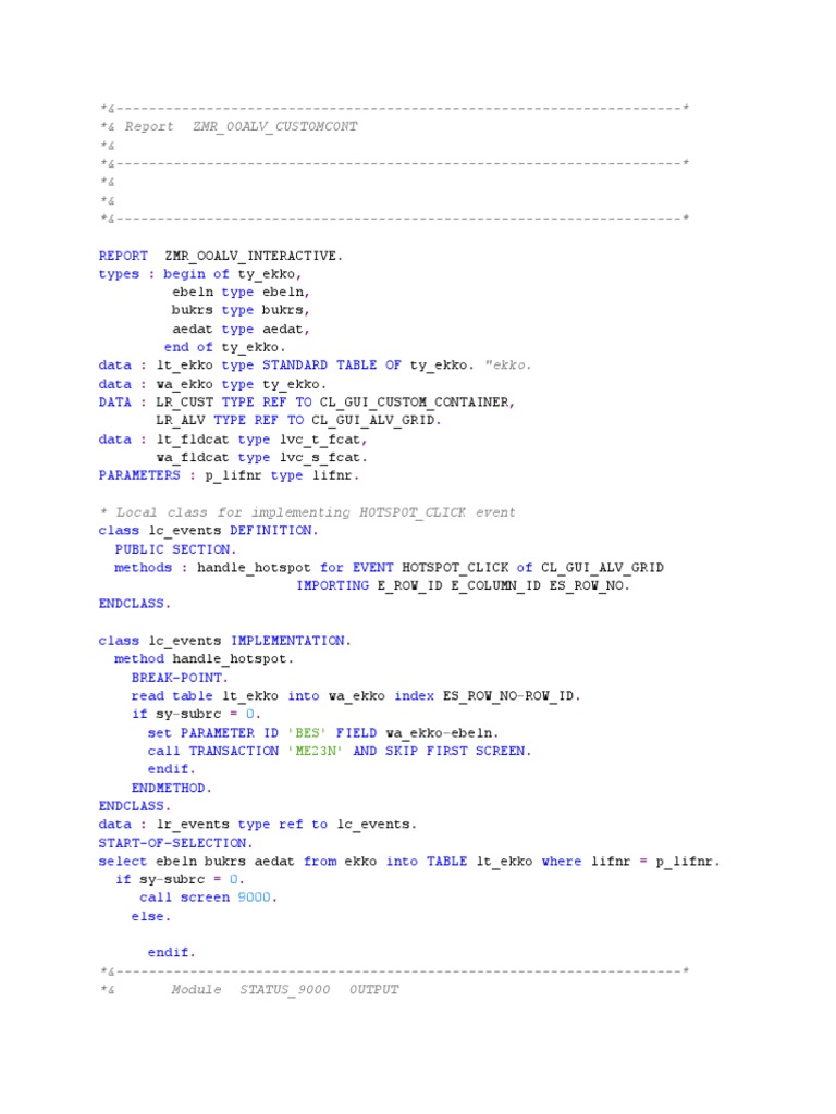 Configuring An Interactive Alv Grid To Display Purchase Order Data And Link To Transaction Me23n 