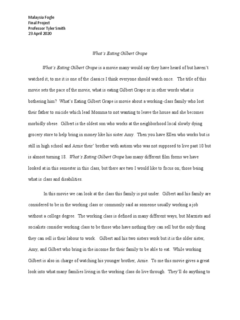 Whats Eating Gilbert Grape Final 1 | PDF | Autism | Disability
