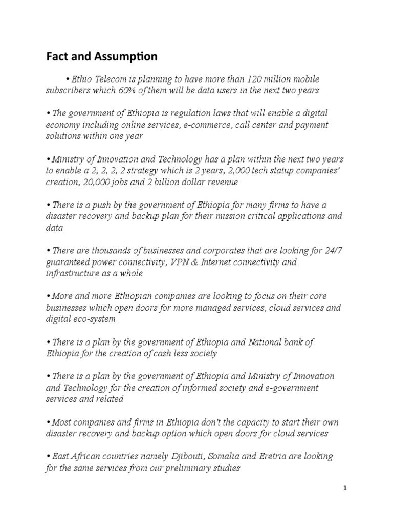 Fact and Assumptions | PDF | Ethiopia | Cloud Computing