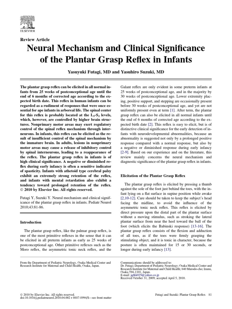 Neural Mechanism and Clinical Significance of The Plantar Grasp Reflex ...