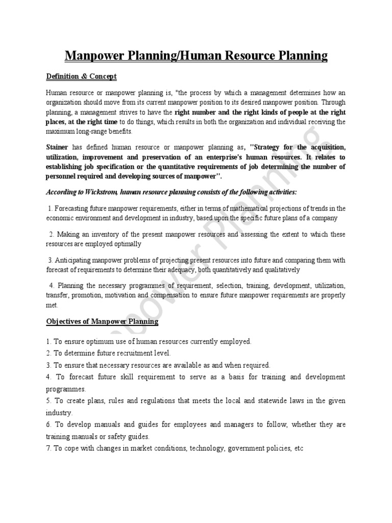 Manpower Planning/Human Resource Planning: Definition & Concept | PDF ...