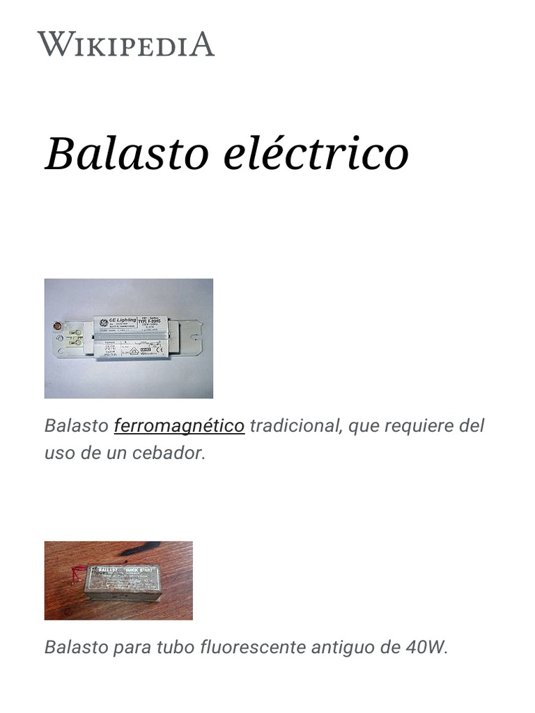 Balasto Eléctrico - Wikipedia, La Enciclopedia Libre | PDF ...
